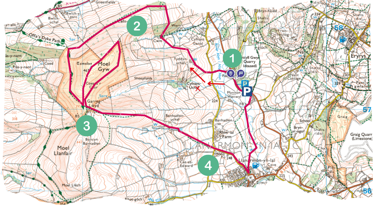 Moel Gyw Walk with Free Parking from Pistyll Gwyn Quarry, Llanarmon-yn ...