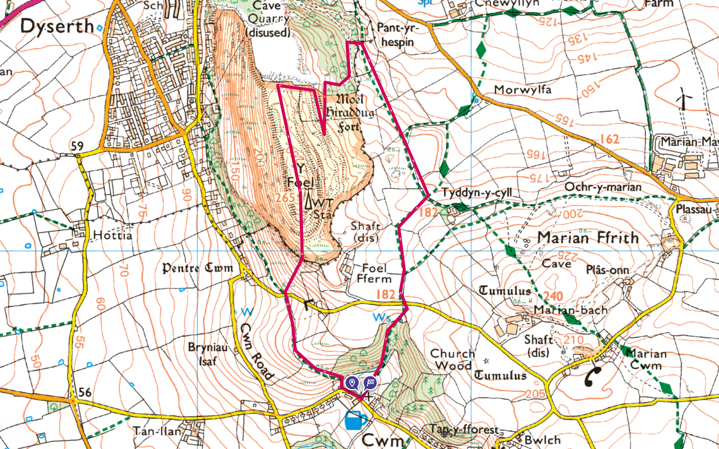 Walk Up Moel Hiraddug (Dyserth Mountain) from the Blue Lion Pub in Cwm ...