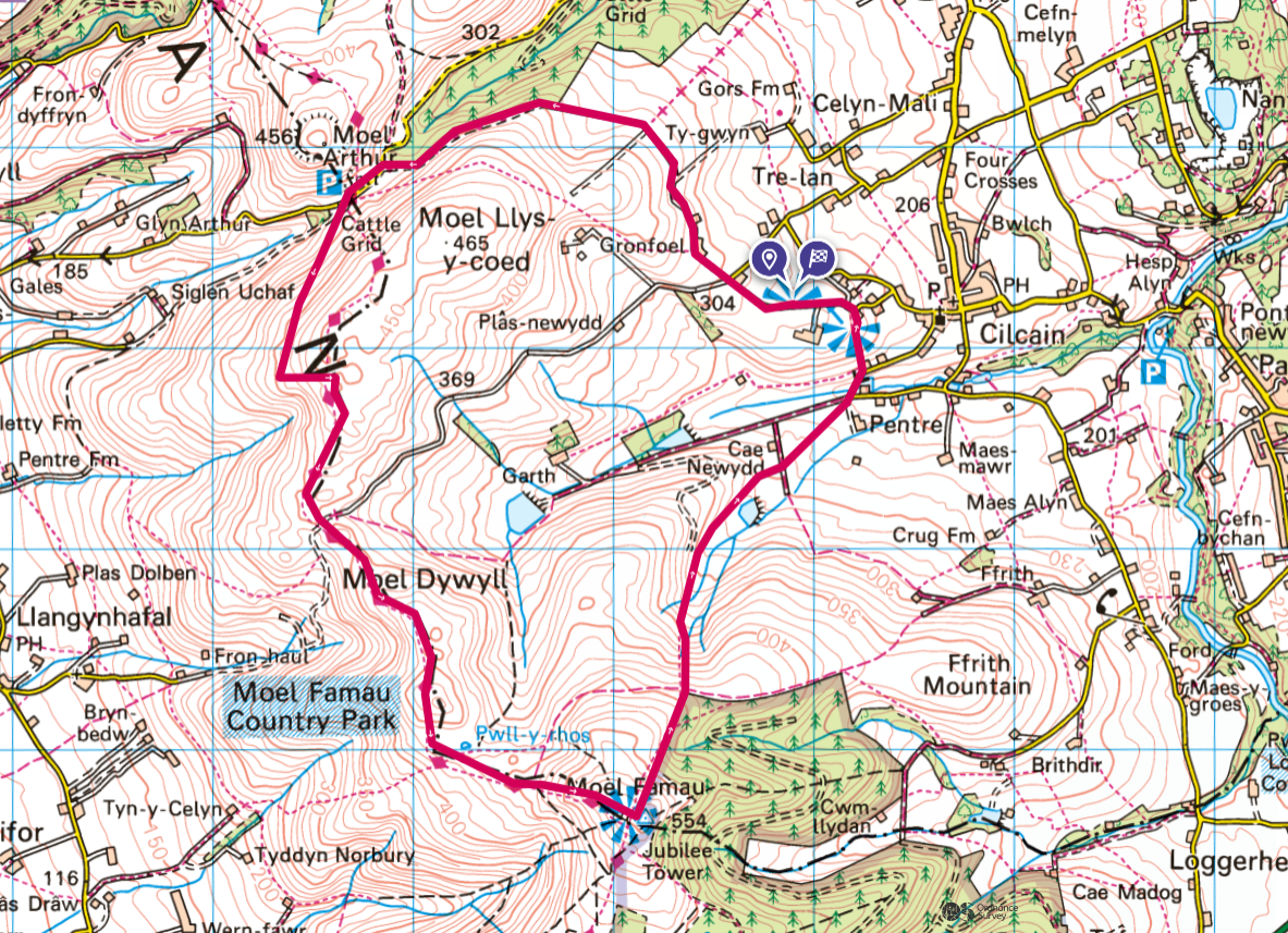 Moel Famau Circular Walk from Cilcain Viewpoint Carpark – NEARLY UPHILL ...